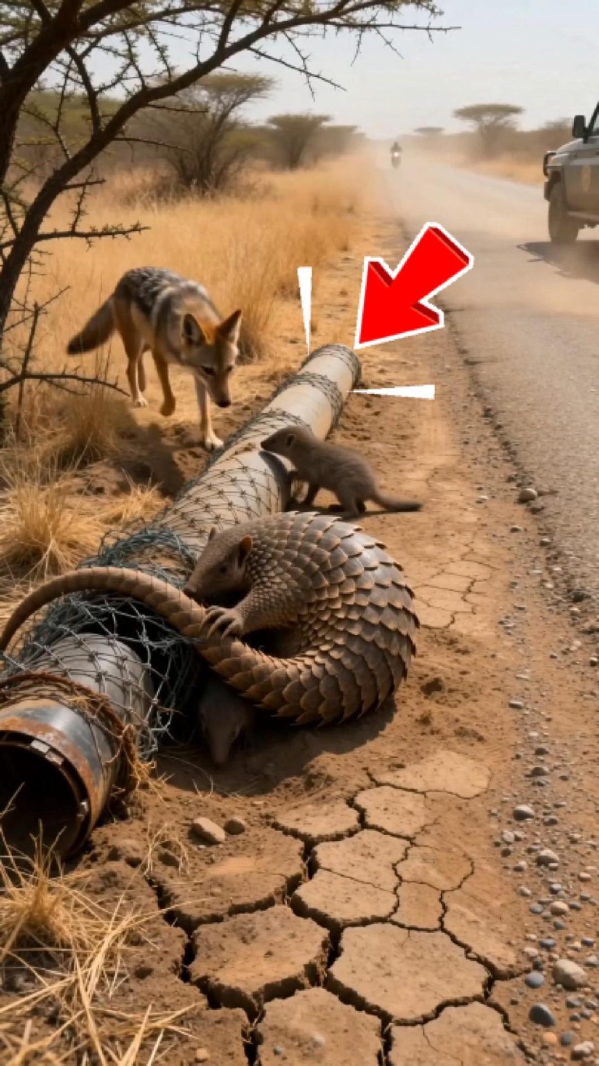 Pangolin Mother Protecting Her Baby From a Hungry wolf on a Desert ...