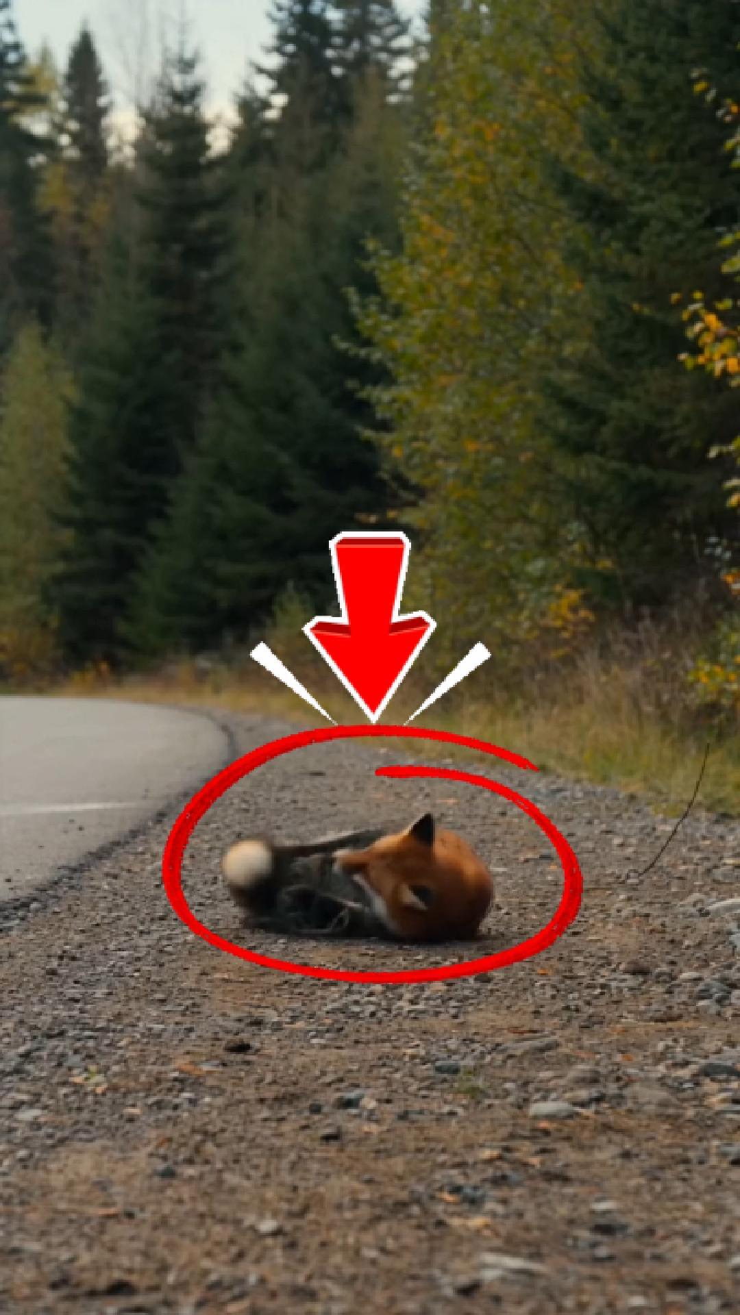 Fox Found with a Net by the Roadside as a Car Stops Nearby - DAILY NEWS