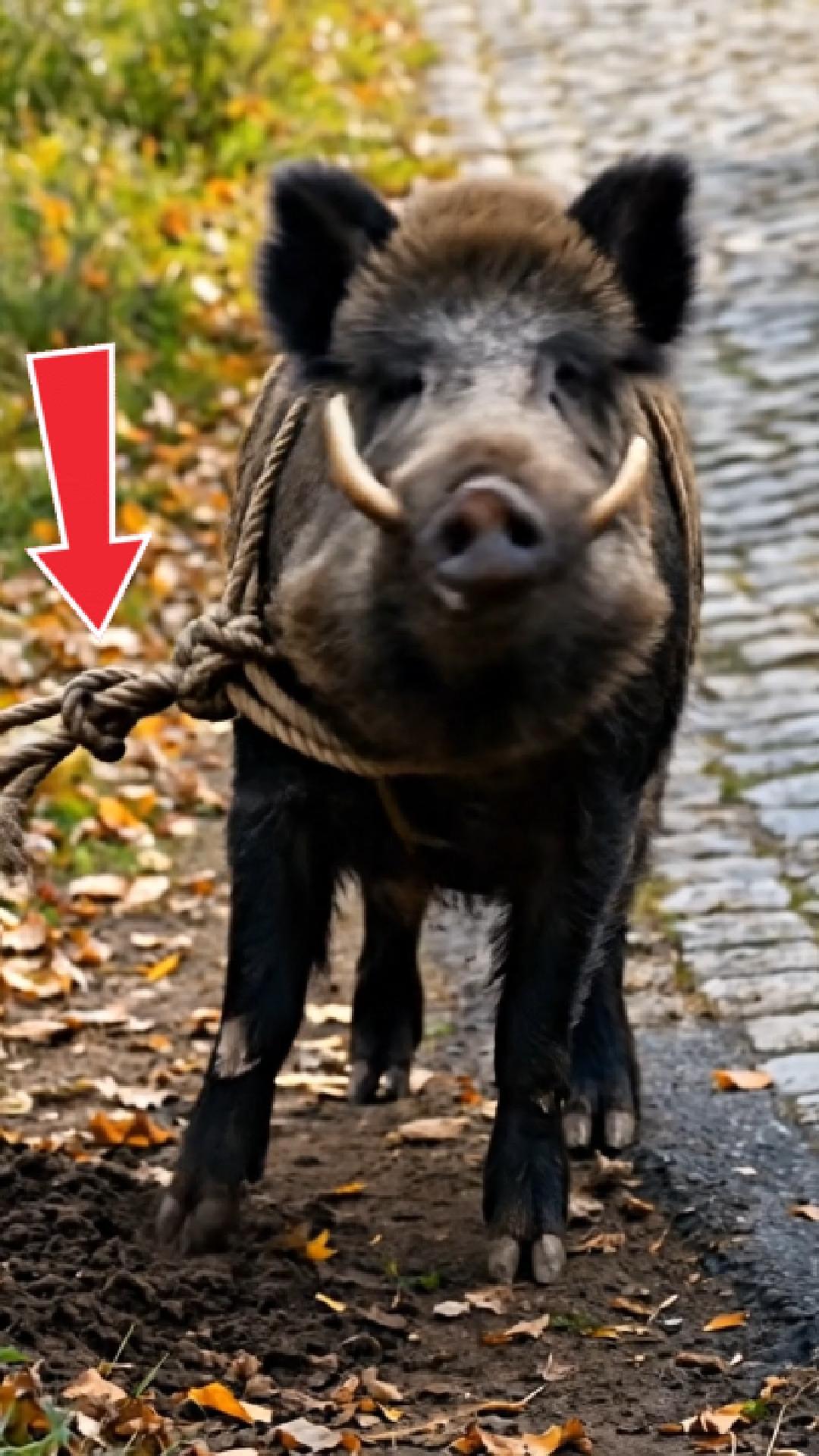 Wild Boar Found Restrained with Rope on Road as Man Approaches - DAILY NEWS